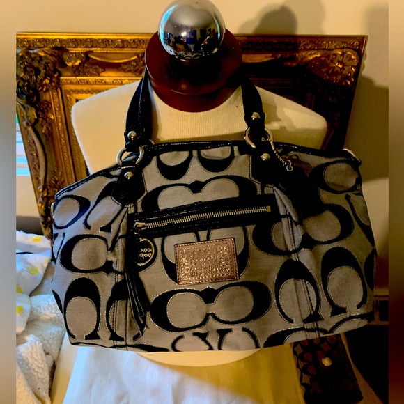 Coach | Bags | Coach Poppy Tote With Wallet Black And Silver Cs | Poshmark